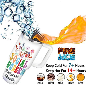 FOCIUZTA 40oz Tumbler with Lid, Insulated Cup, Travel Coffee Mug, Ideal Gift for Easter, Father’s Day, Mother’s Day, Birthday, Social Worker Design