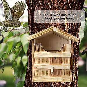 Owl House Hand Made with Bird Stand Design, Owl Nesting Box for Outside Large Handmade Wooden Rectangular Opening Owl Box Bird House with Mounting Screws and A Bag of Wood Shavings, Easy Assembly