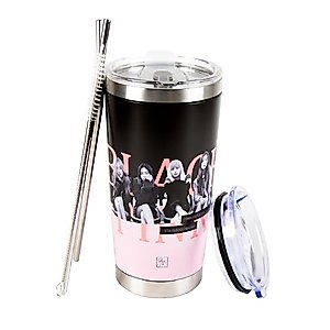 Maxerkeep 20OZ Tumbler with Leak-Proof Straw Lid & Flip Lid， 2 Metal Straws,1 Cleaning Brush，Insulated Coffee Mug Water Cup Black and Pink water bottle jisoo jennie rose lisa