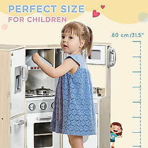 Qaba Ultra-Big Corner Kids Kitchen Playset with Sound Effects, Wooden Play Kitchen with Stainless Steel Cooking Toys, Imaginative Pretend Toy for Ages 3-6 with Phone, Ice Maker