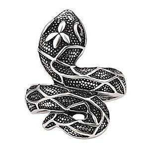 PAMTIER Women's Retro Creative Snake Ring Vintage Jewelry Silver Black Size 7