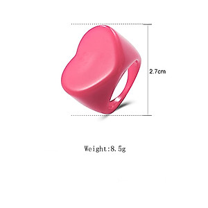 XUN Zhe 3Pcs Colorful Resin Heart Chuncky Rings Set,Cute Love Heart Shaped Acrylic Finger Rings Bands Jewelry for Women Teen Girls Party Accessories (Green Blue Pink)