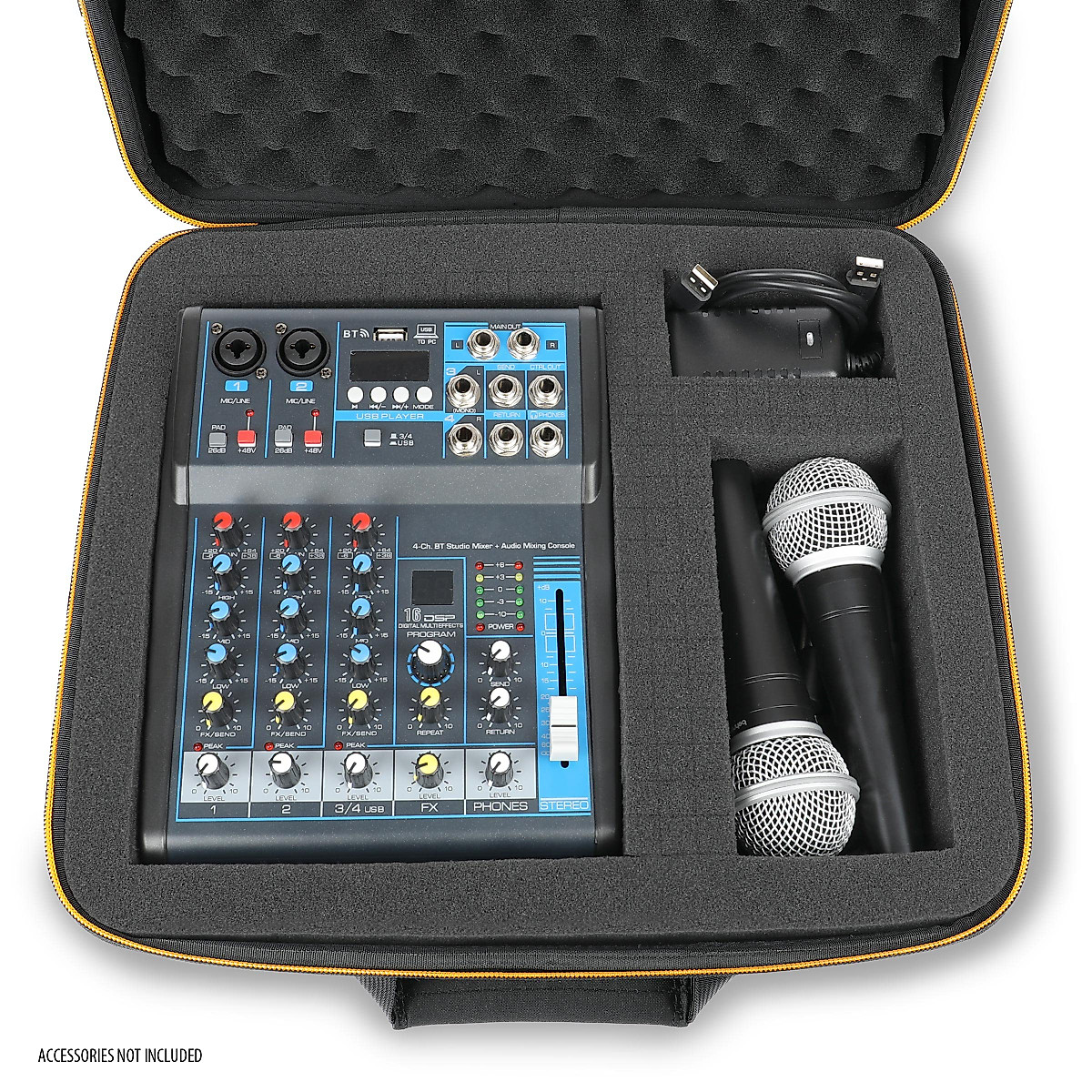 USA Gear Audio Mixer Case - DJ Mixer Audio Bag with Customizable Foam Interior & Durable Exterior Compatible with Yamaha Mixer Mg06X, Behringer XENYX 302USB, ALPOWL Sound Board & More DJ Equipment