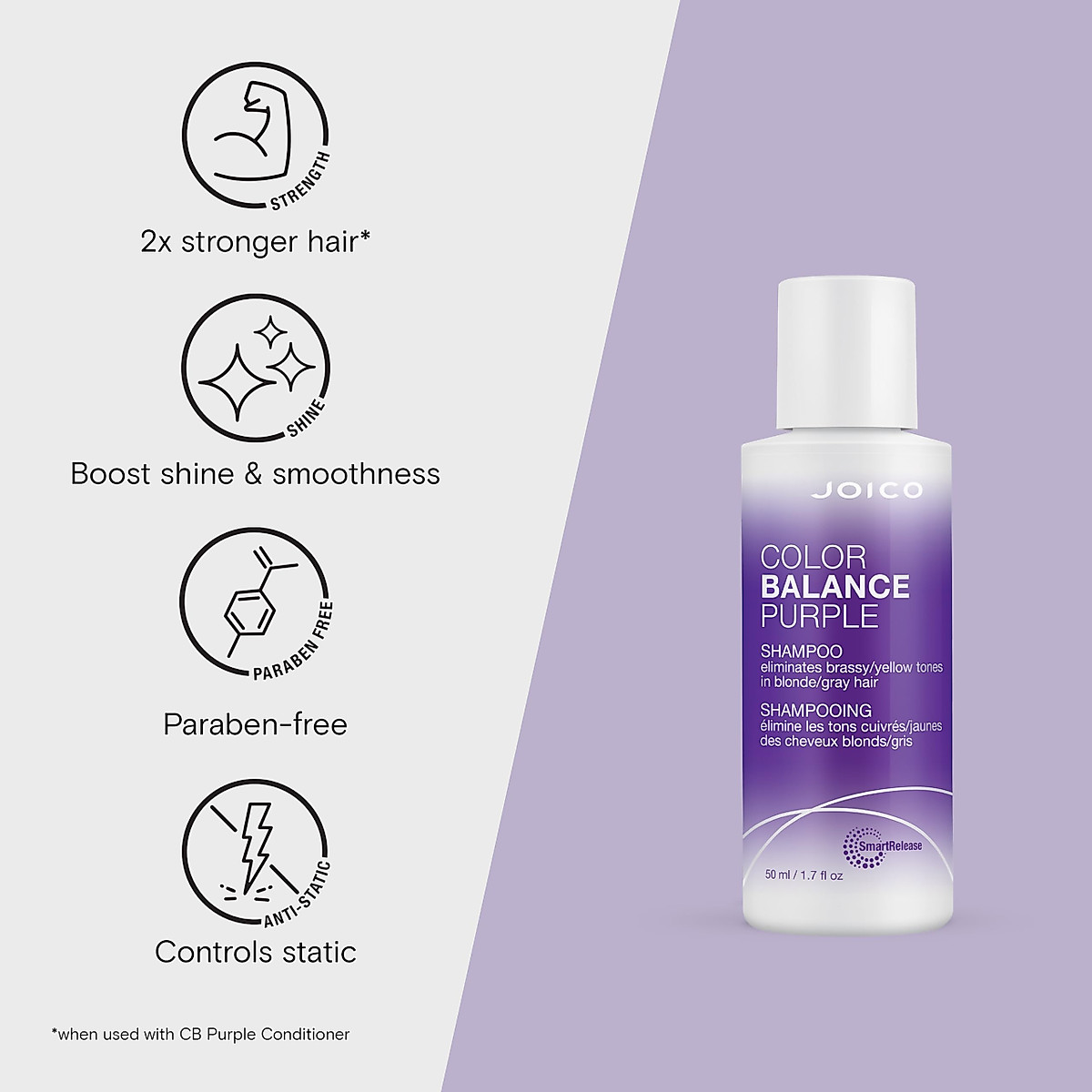 Joico Color Balance Purple Shampoo | For Cool Blonde, Gray Hair | Eliminate Brassy Yellow Tones | Boost Color Vibrancy & Shine | UV Protection | With Rosehip Oil & Green Tea Extract | 1.7 Fl Oz