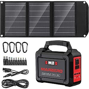 MARBERO Solar Generator 300W Portable Power Station 296Wh with 30W Solar Panel Included with DC, AC, USB A, USB C, Flashlights for Camping, Home, Outdoor, Office, School, Emergency