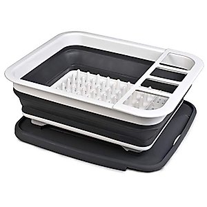Collapsible Dish Drying Rack - Popup and Collapse for Easy Storage, Drain Water Directly into the Sink, Room for Eight Large Plates, Sectional Cutlery and Utensil Compartment, Compact and Portable.
