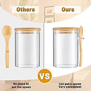 Tessco Set of 4 Sugar Container Airtight Glass Jars with Bamboo Lids and Spoons 17oz Glass Canisters Glass Jars Lid Sealed Glass Coffee Containers Food Jars Canisters for Kitchen Spice Beans