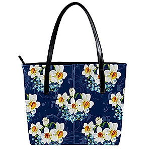 Leather Handbag for Women, Tote Bag Shoulder Hobo Bags for Dating Shopping Daily Purses Daffodils Flower