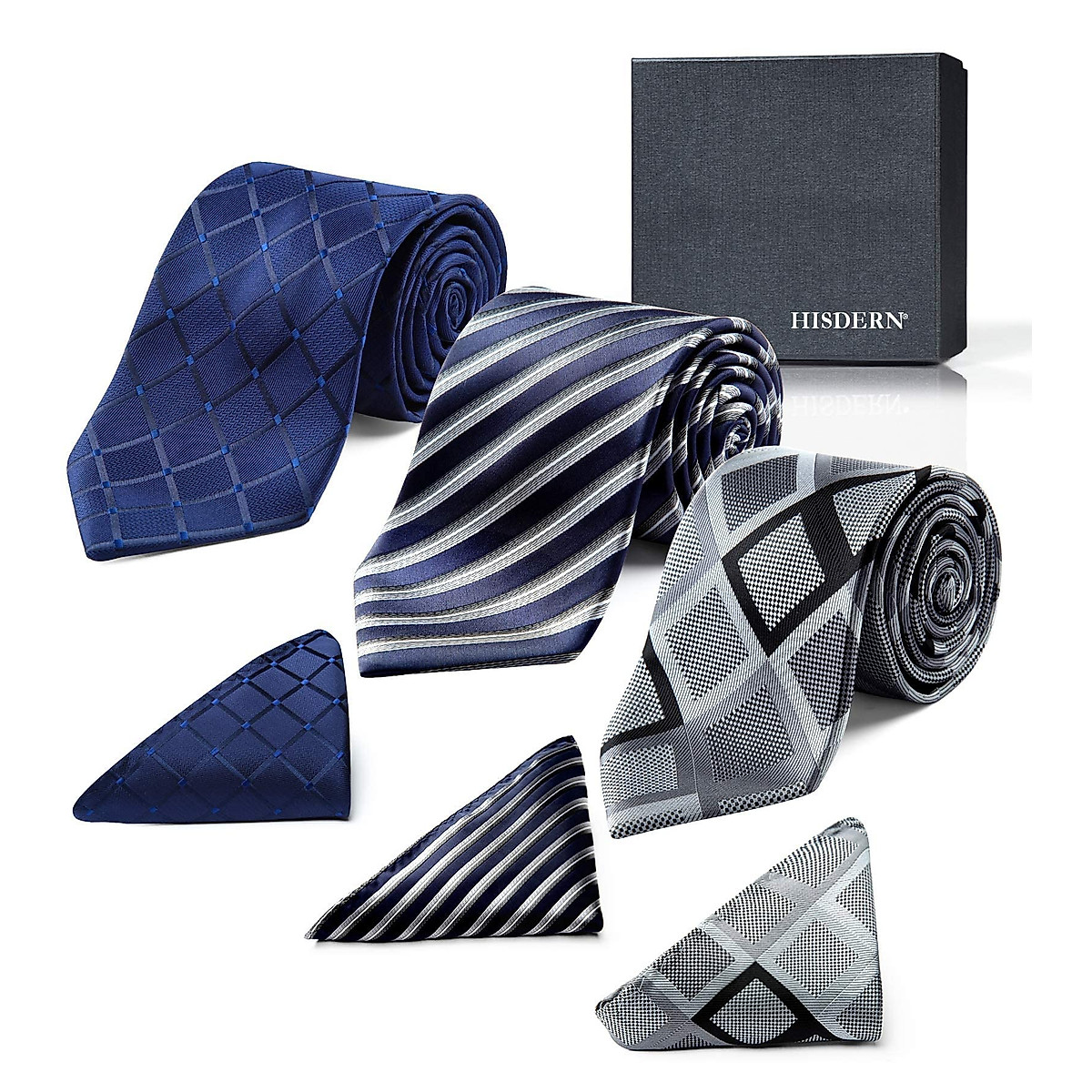 HISDERN Lot 3 PCS Classic Men's Tie Set Necktie & Pocket Square Elegant Neck Ties Collection,T3-10,One Size