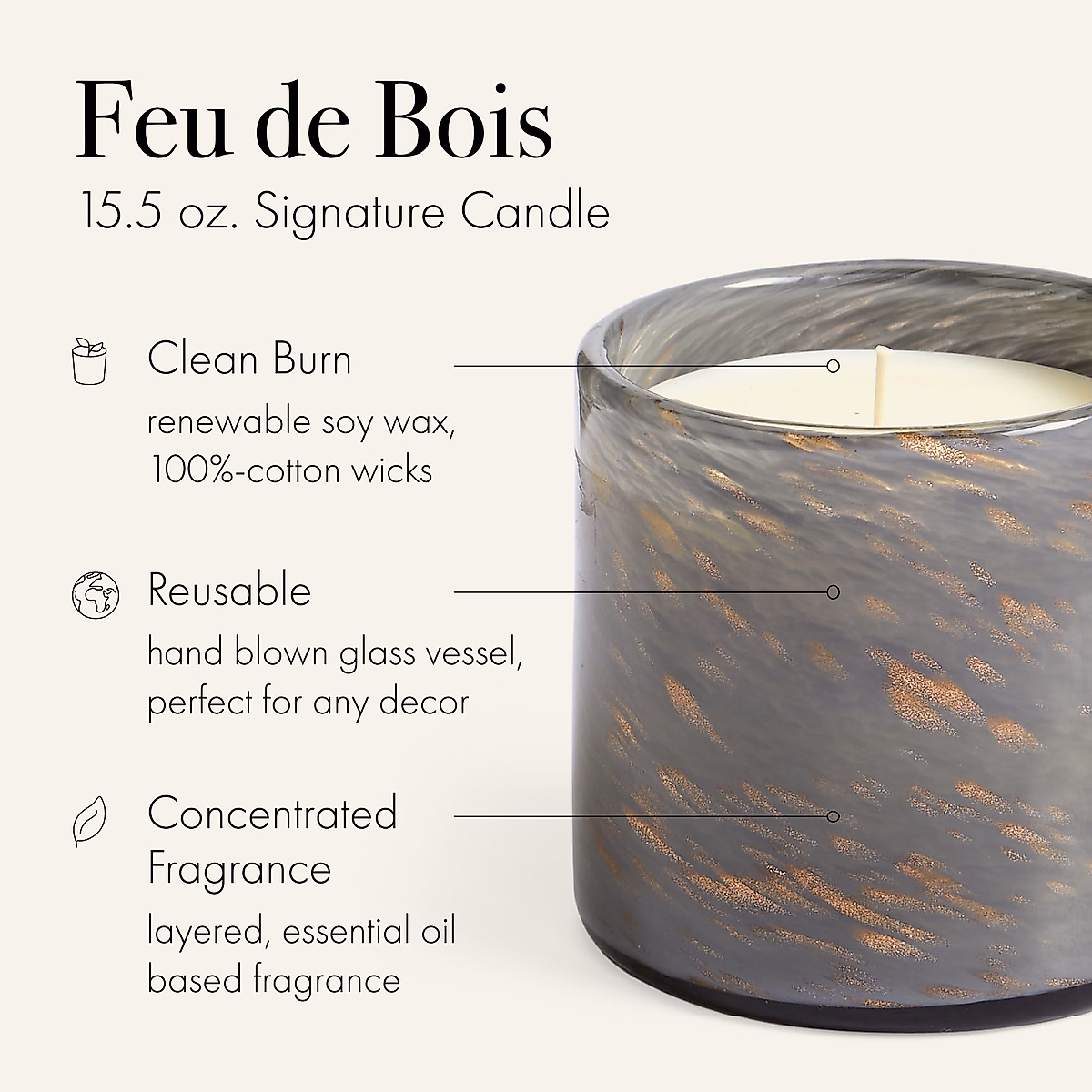 LAFCO New York 2024 Holiday Signature Candle, Limited Edition Holiday Feu de Bois - 15.5 oz - 90-Hour Burn Time - Reusable, Hand Blown Glass Vessel - Made in The USA