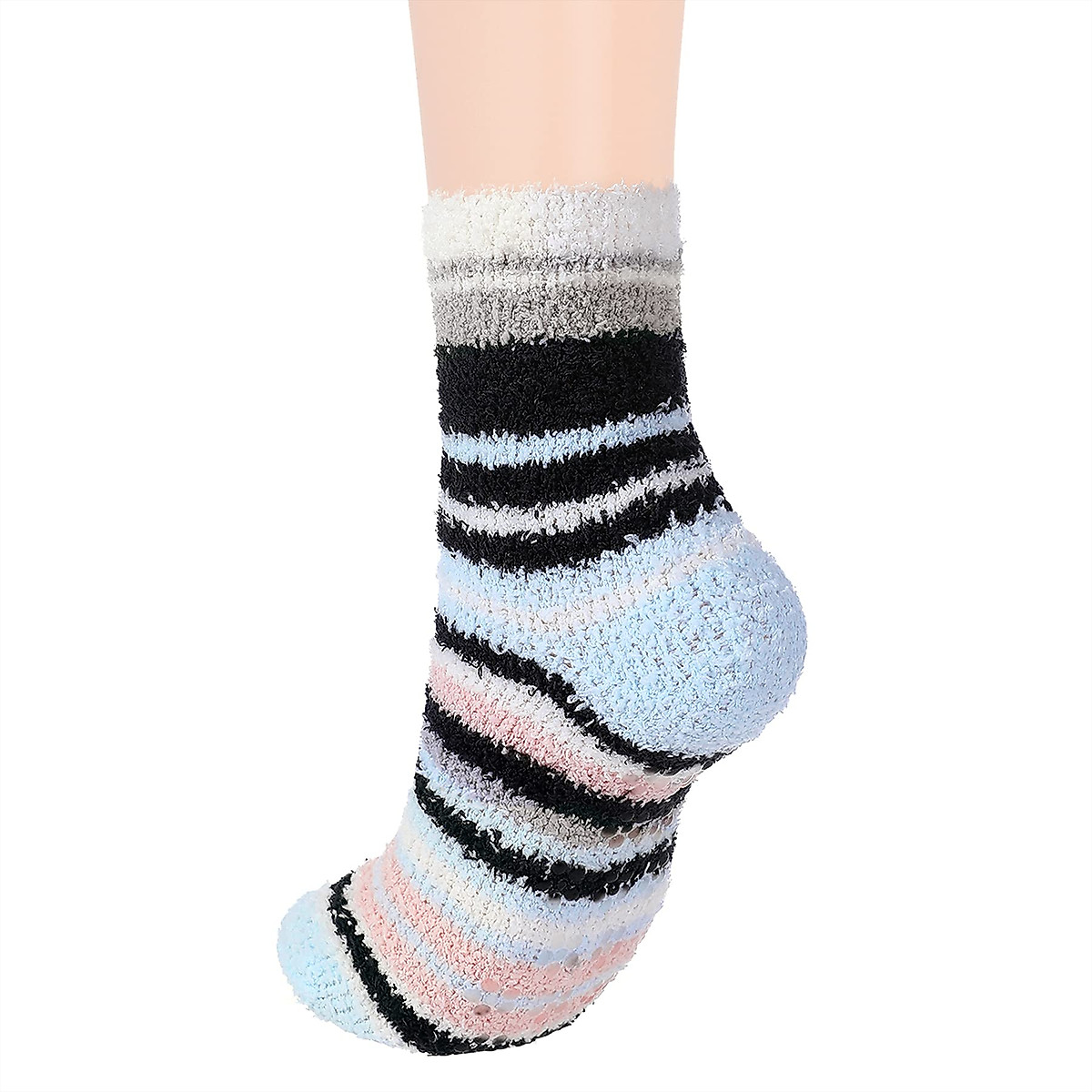 Zando Fuzzy Socks for Women Non Skid Grip Socks Warm Cozy Socks Non-Slip Yoga Socks with Grips Plush Slipper Socks Non Slip Hospital Socks Athletic Pilates Socks Sweet Home Socks 5/Blue Ripples