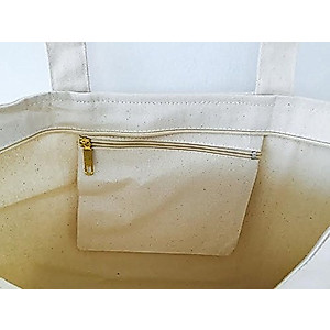 (6 Pack) Set of 6 Heavy Canvas Large Tote Bag with Zippered Closure (Natural)