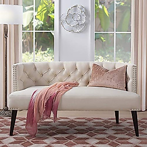 Jennifer Taylor Home Celine Tufted Settee Nailhead Accents, Sky Neutral Beige Polyester