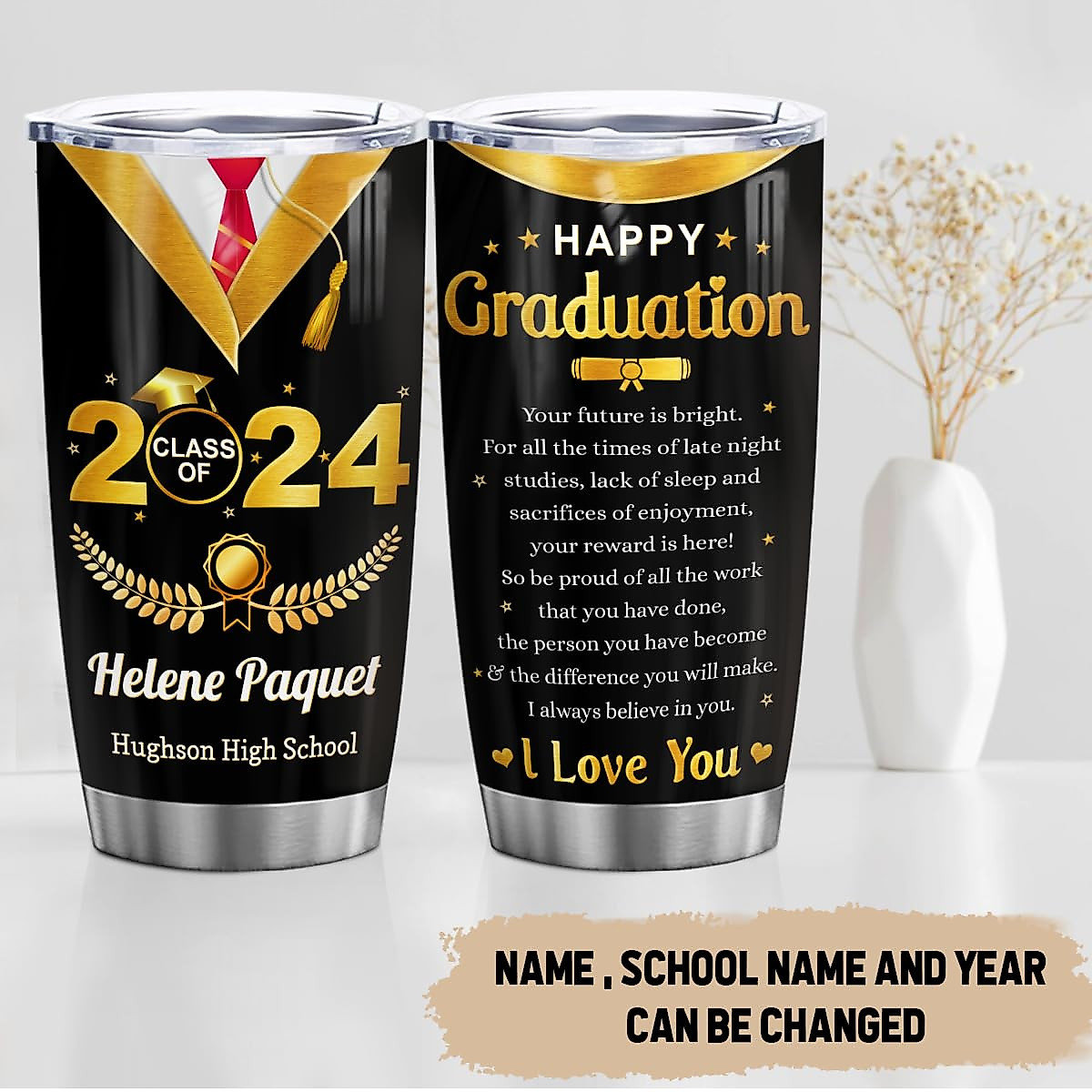 wowcugi Personalized Graduation Gifts Graduation Tumbler 20oz 30oz Tumblers Coffee Travel Mug Cup Grad Gift For Daughter Son College High School University Class Of 2024 Congratulations Gifts