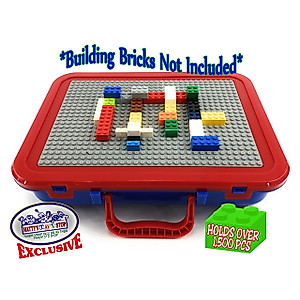 Matty's Toy Stop Brik-Kase 2-GO 13" Travel, Building, Storage & Organizer Container Case with Building Plate Lid (Holds Approx 1,500pcs) - Compatible With All Major Brands (Blue, Red & Gray)