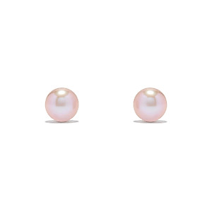 14K Gold Round Pink Freshwater Cultured Pearl Classic Bridal Stud Earrings - Choice of Sizes & Gold Color (6-6.5mm, White Gold)