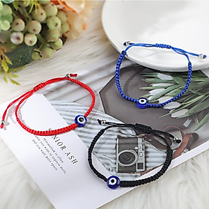 16 Pieces Evil Eye Bracelets Adjustable Braided Lucky Bracelet Ojo Bracelet Black Red Cord Bead Bracelet Hand Kabbalah Protection Amulet Gifts for Christmas Women Men (Classic Style)