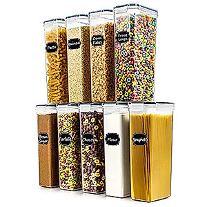 Airtight Food Storage Containers Set of 9 - Wildone BPA Free Cereal & Dry Food Storage Containers 2.8L / 11.83 cups for Sugar, Flour, Snack, Baking Supplies, with 20 Chalkboard Labels & 1 Marker