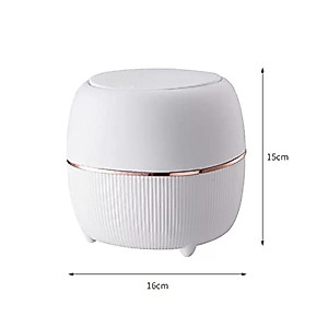 Plastic Trash can Creative Mini Desktop Trash can, with lid Small Home Office Cleaning Trash Button Desktop Storage bin, with 50 Trash Bags (White)