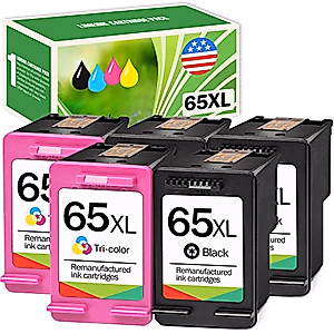 Limeink 5 Remanufactured Ink Cartridge Replacement for 65XL 65 XL High Yield for HP DeskJet 2600 2622 2652 2655 3700 3720 3722 3752 3755 Envy 5000 5052 5055 Printer AMP 100 Black and Color Combo Pack