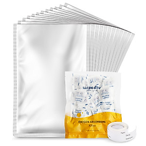 wisedry [100 Packs] 1-Gallon Mylar Bags (4 Mil, 15''x10'') with 300cc Oxygen Absorbers Packets for Dehydrated Vegetables, Grains, Legumes and Emergency Long Term Food Storage, Food Grade