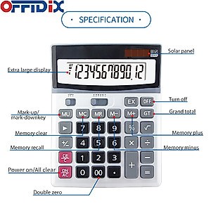 OFFIDIX Large Key Calculators Office Desktop Calculator, Dual Power Electronic Calculator Portable 12 Digit Large LCD Display Calculator Desk Calculator for Handheld for Daily and Basic Office