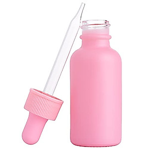 Focus Nutrition 24 Pink Coated 1 oz Glass Boston Round Dropper Bottles For Essential Oils, Aromatherapy and Skin Care