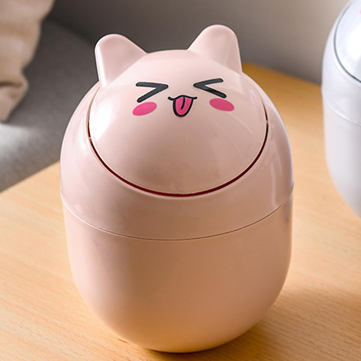 Luxshiny Desktop Trash Can with Lid Mini Waste Basket Cute Cat Dustbin Portable Garbage Bin Trash Household Cleaning Tools for Home Office Living Room Bathroom Kitchen