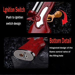 Vbnekose Wood Grain Double-Barrel Butane Lighter, Vintage, Compact, Simulates Double Mouth Open Flame, Press to Ignite, Refillable Adjustable Flame, Gift for Men Candles Camping (No Butane Fuel)