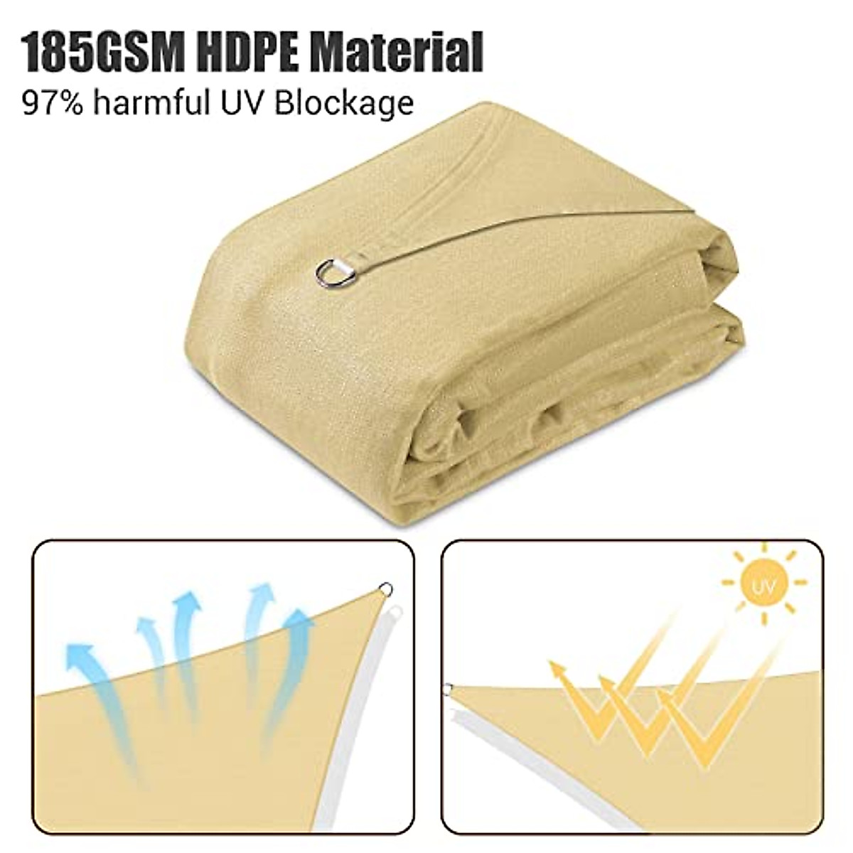 Ahomdoo Sun Shade Sail 8' x 10' Rectangle Breathable Shade Sail Canopy, UV Block Cover Patio Sun Sail, Awnings for Garden/Yard/Pool/Terrace/Balcony