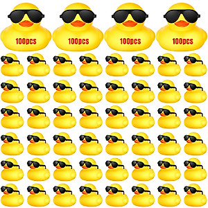 Chivao 100 Pcs Rubber Ducks with Sunglasses in Bulk Mini Yellow Rubber Duck Gifts Squeak Bath Float Bathtub Toys for Cruise Gift Exchange Christmas Birthday Party Supplies