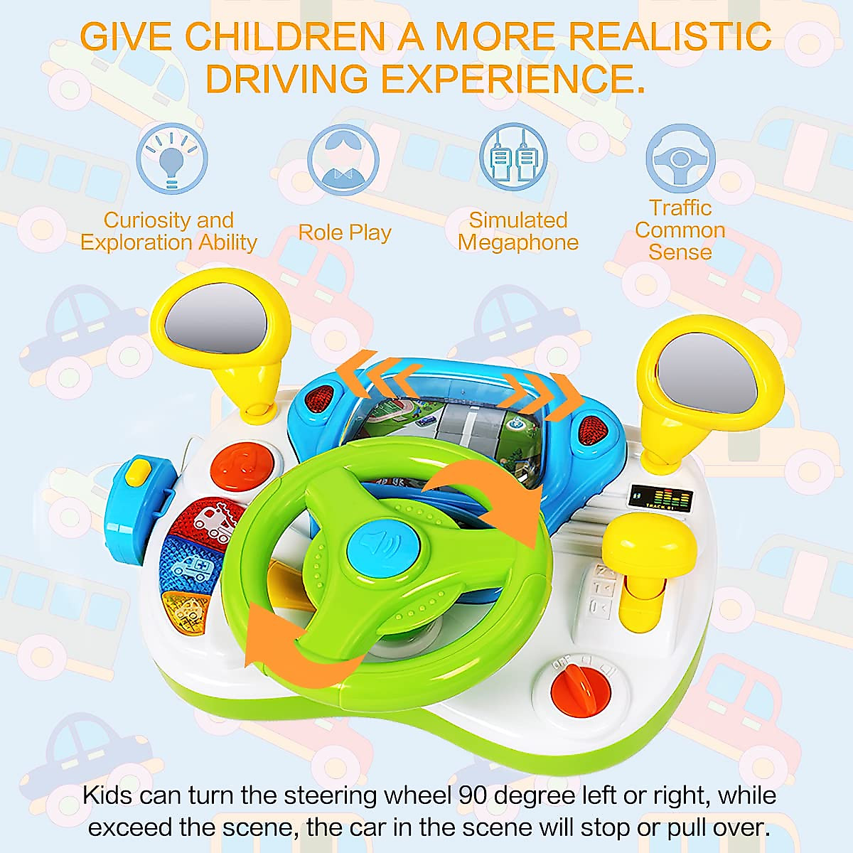 fisca Toddler Steering Wheel Toy Baby Interactive Learning Toy for Toddler 1-3 Year Old, My First Driving Educational Baby Musical Toy with Light and Sound for Preschool Kids
