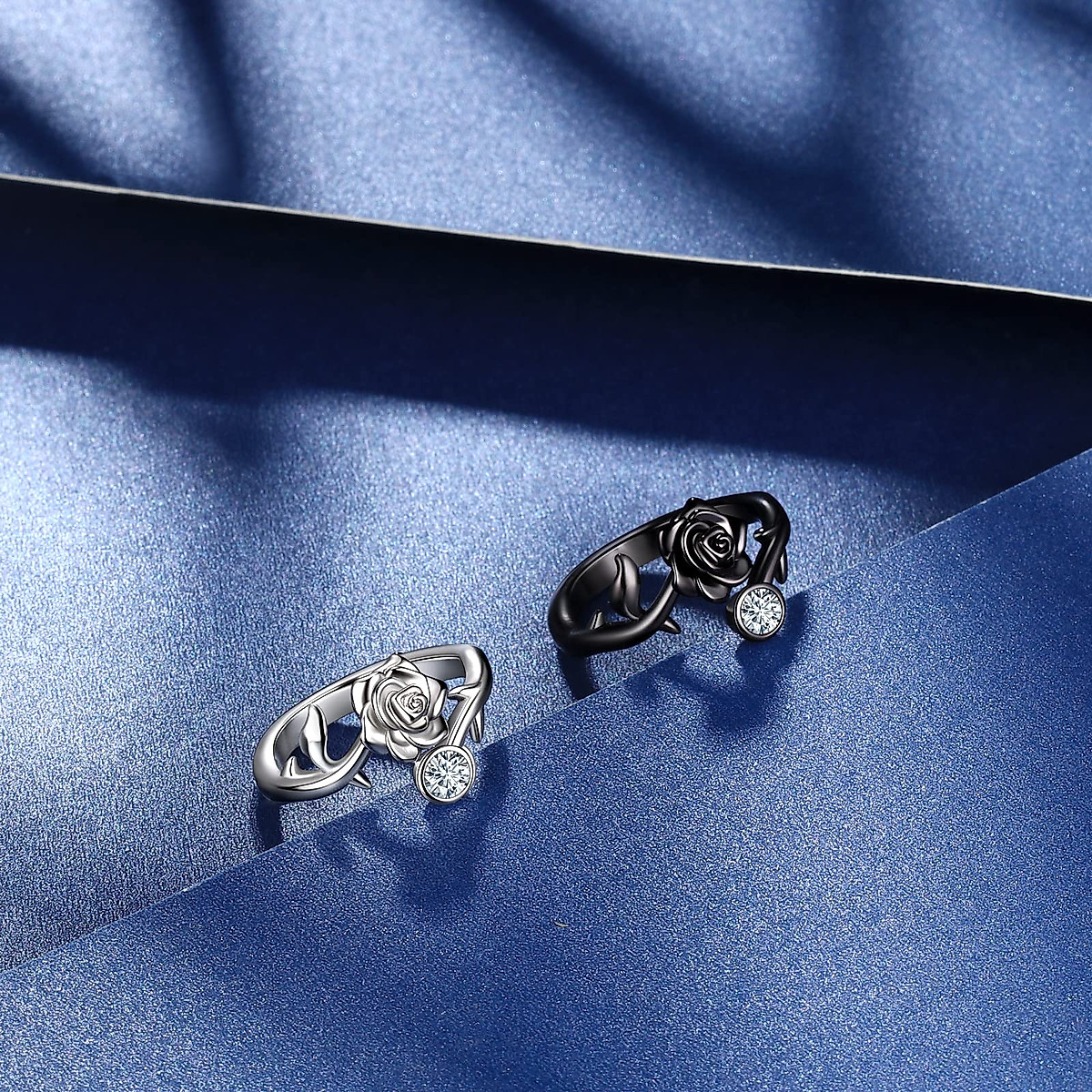 beautlace Rose Adjustable Rings Silver Plated Rose Flower Love Open Ring Elegant Wedding Engagement Jewelry Gifts for Women KR0076W