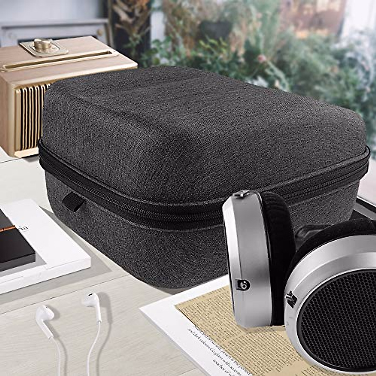 Geekria Shield Case for Large-Sized Over-Ear Headphones, Replacement Protective Hard Shell Travel Carrying Bag with Cable Storage, Compatible with HiFiMAN HE 6se, HE 1000, Audeze (Drak Grey)