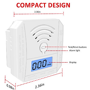 Carbon Monoxide Detector,CO Monitor Alarm Detector Battery Powered,CO Detector with LCD Digital Display and Sound Warning for Home,Office,School,Basement,Garage,Complies with UL 2034 Standards