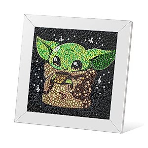 5D Diamond Painting Kit for Kids with Wooden Frame Easy Small Anime Diamond Painting Full Drill Diamond Art Gem Painting for Beginners 7X7 inch (Baby Yoda)