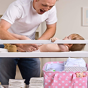 Baby Diaper Caddy Organizer- Stylish Nursery Caddy Organizer Large Portable Diaper Storage Basket for Changing Table & Car- Baby Shower Gifts Basket for Girl- Newborn Essentials Must Haves- Pink Stars