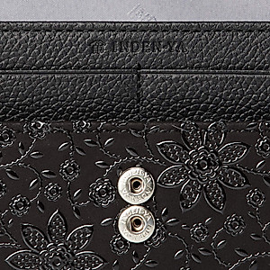 Indenya 2314-01-169 Long Wallet, Bundle Z, Black Deerskin x Black Lacquer, Clematis Pattern