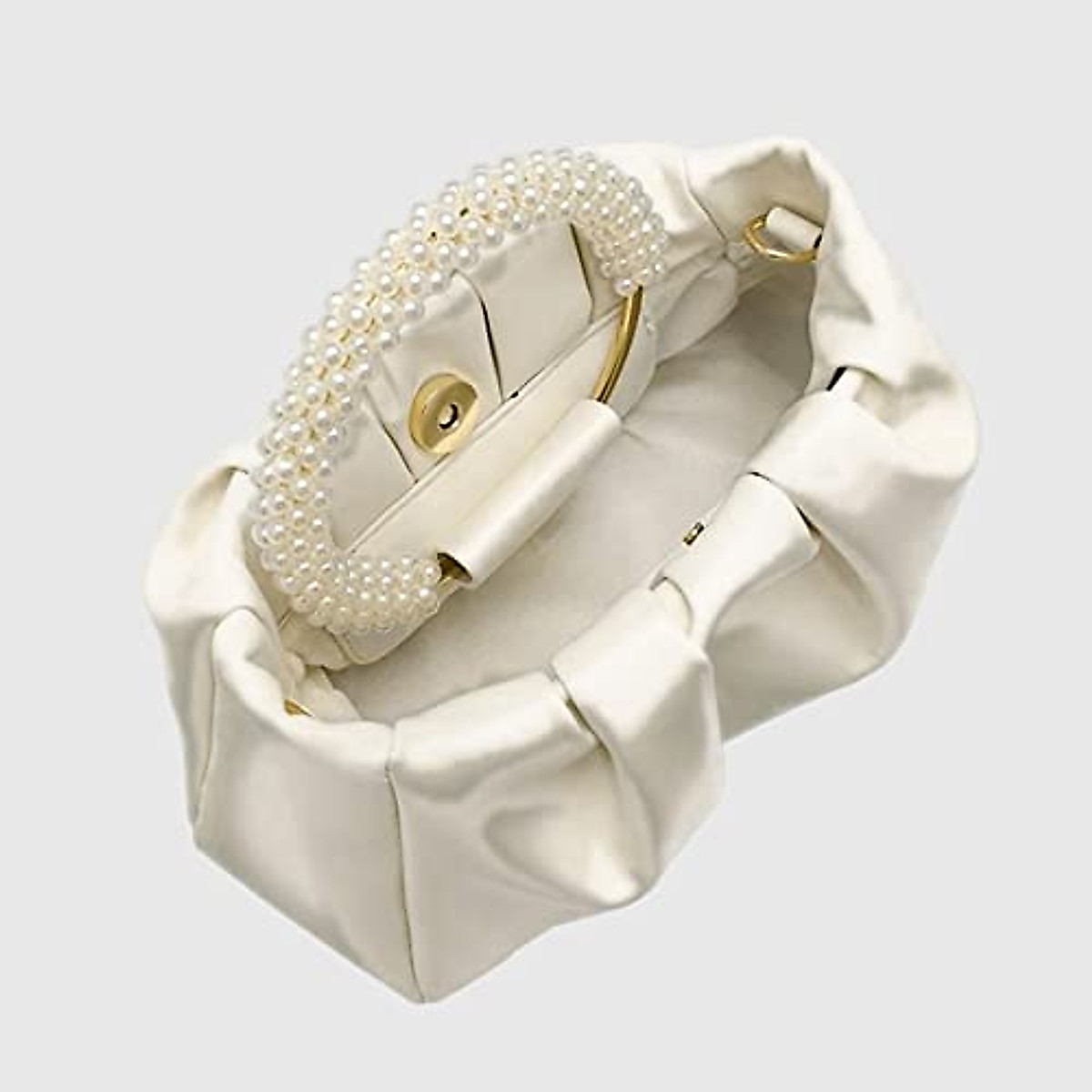 Beatfull Evening Purse Women Pearl Handbags Soft Leather Ruched Bag Bridal Clutch for Wedding Party Prom Crossbody Purses White