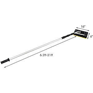 GYMAX Snow Roof Rake, 21ft Telescoping Aluminum Snow Rake for House Roof, Scratch-Free Snow Roof Shovel with Large Blade & Twist-N-Lock Handle for Roof Car Snow/Leaves/Debris Removal (Black+Yellow)