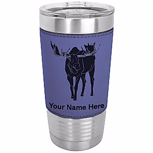 LaserGram 20oz Vacuum Insulated Tumbler Mug, Moose, Personalized Engraving Included (Faux Leather, Dark Purple)