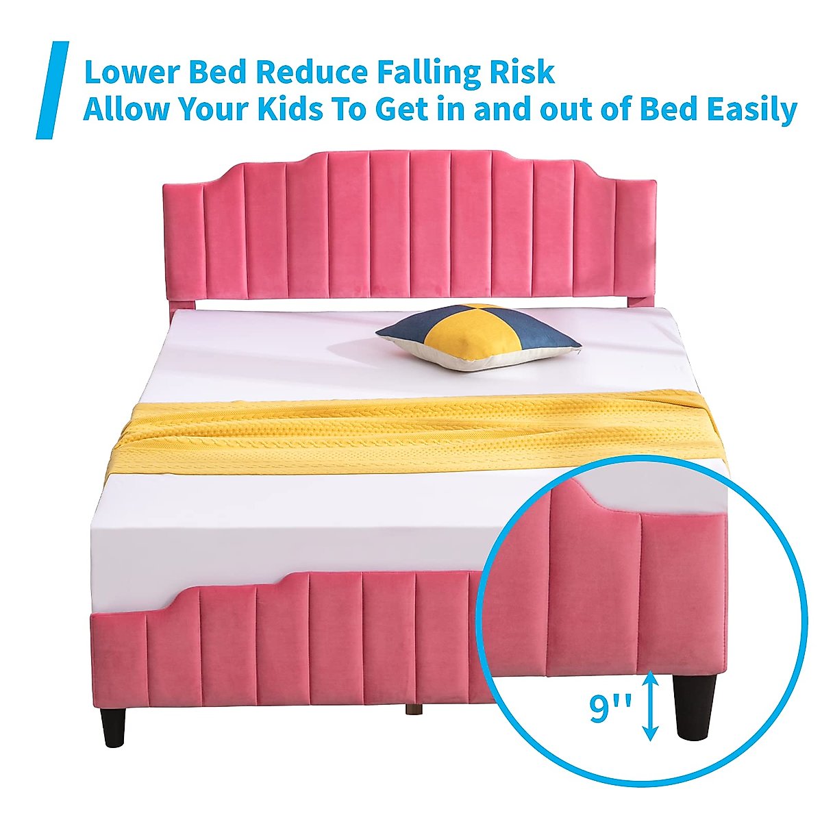 CECER Twin Size Bed Frame for Kids, Upholstered Platform in Linen Fabric, Strong Frame and Sturdy Slats Support, No Box Spring Needed, Easy Assembly (Princess, Twin)