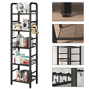 YMYNY 5 Tier Bookshelf, Freestanding Bookcase for Living Room, Bedroom, Home Office, Multi-Functional Storage Rack Organizer, Display Rack with Metal Frame, Rust Resistance, Black, UHBC055B