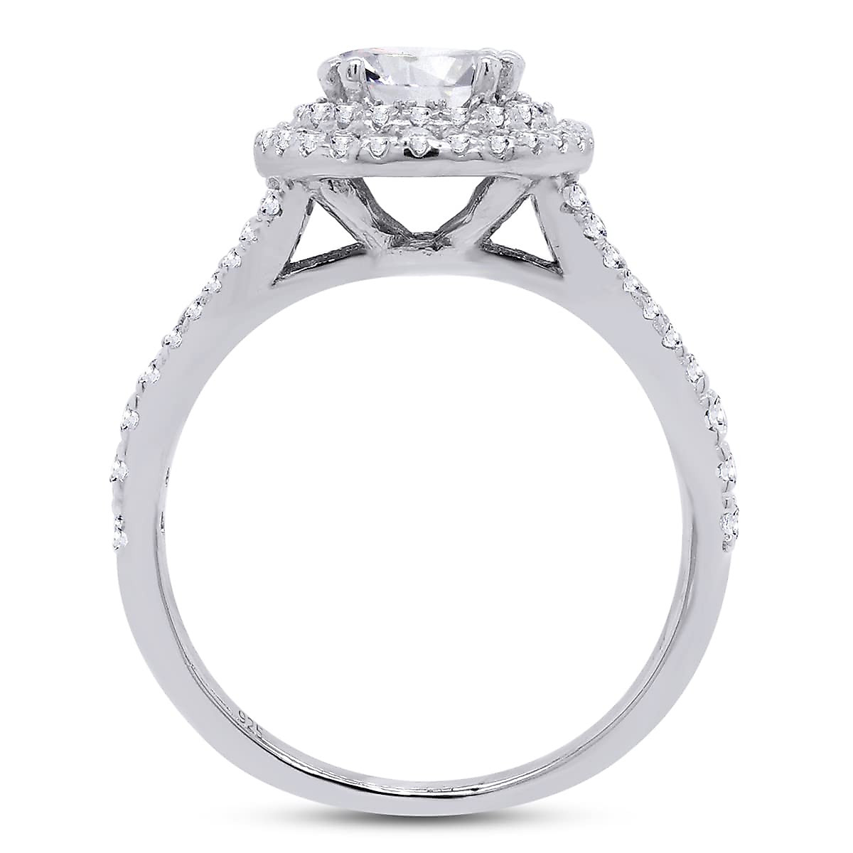 SAVEARTH DIAMONDS 6MM Center Round Cut Sparkling Cubic Zirconia Split Shank Double Halo Engagement Ring In 14k White Gold Over Sterling Silver Jewelry For Women Gifts For Her-6.5