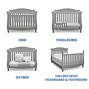 Delta Children Lancaster 4-in-1 Convertible Baby Crib & Twinkle Stars Waterproof Fiber Core Crib and Toddler Mattress, Grey