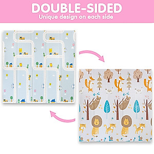 Bammax X-Large Waterproof Foam Padded Baby Play Mat | Reversible & Foldable | Safe & Thick Baby Foam Play Mat | 70" x 78" | Use as Baby Crawling Mat or Kids Play Mat for Floor | Includes Travel Bag