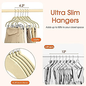 Cozymood Velvet Skirt Hangers - Pack of 24 - Velvet Hangers with Clips Ultra Thin Non Slip Velvet Pants Hangers Space Saving Clothes Hanger for Trouser, Skirts, Jeans, Dress (Beige)