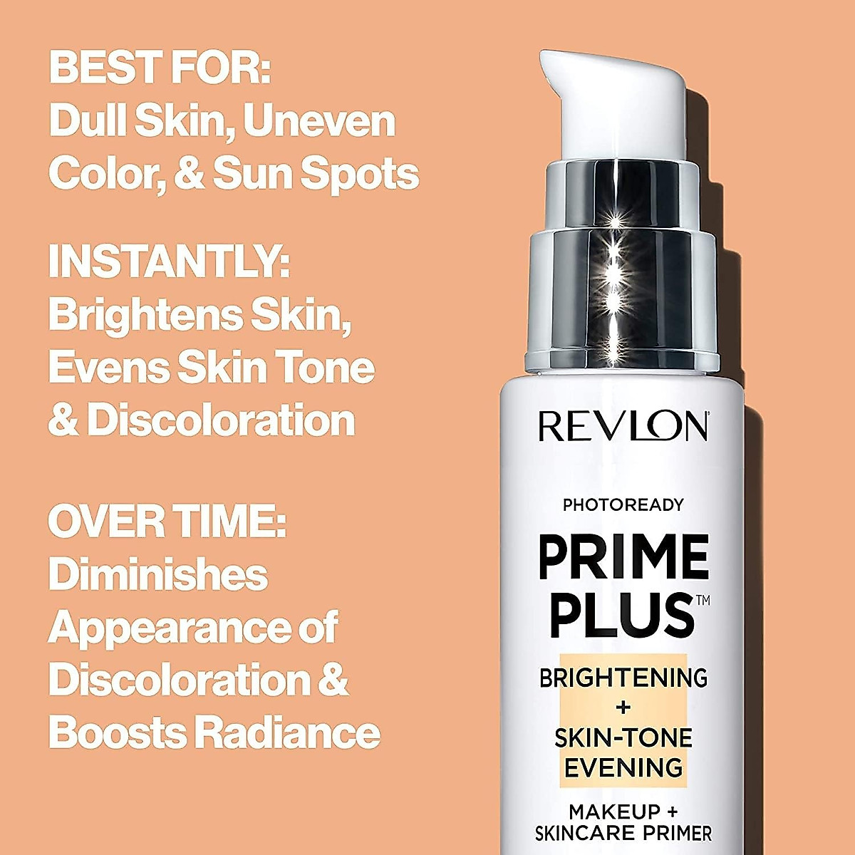 Revlon Face Primer, PhotoReady Prime Plus Face Makeup for All Skin Types, Blurs & Fills in Fine Lines, Infused with Vitamin C and Lactic Acid, Brightening & Skin Tone Evening, 1 Oz