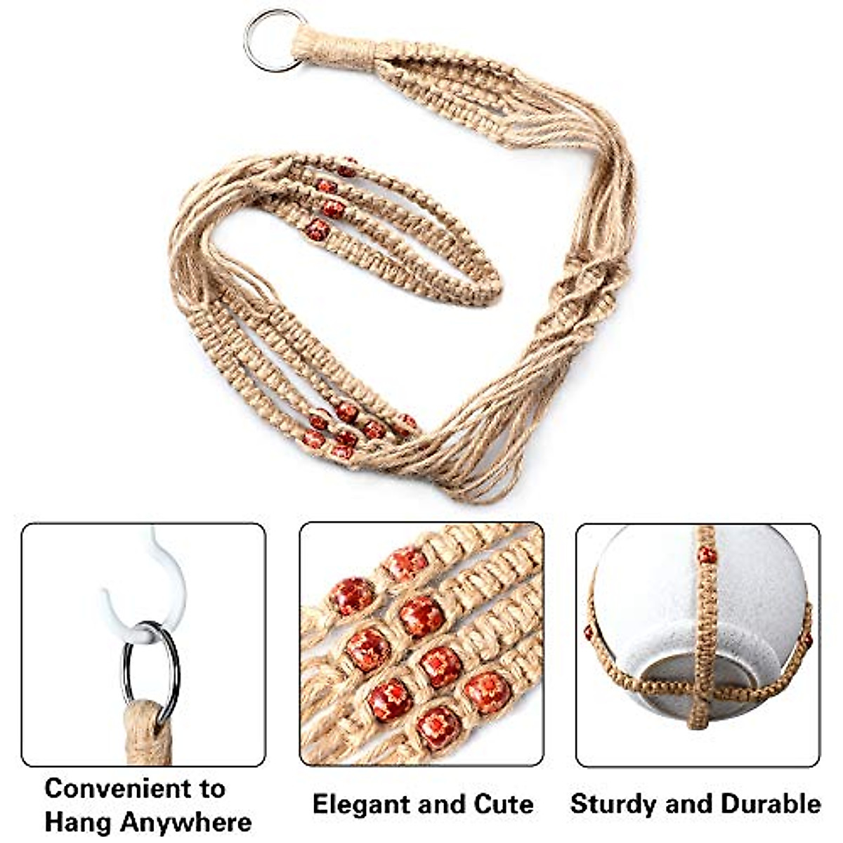 Augshy 2 Pcs Plant Hangers Hanging Plant Holder for Indoor Outdoor Decor Macrame Hanging Planter Basket with 4 Hooks(35 Inch)