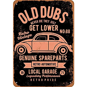 Old Dubs Genuine Spare Parts VW (Black Background) Vintage Look Metal Sign for Home Coffee Wall Decor 8x12 Inch